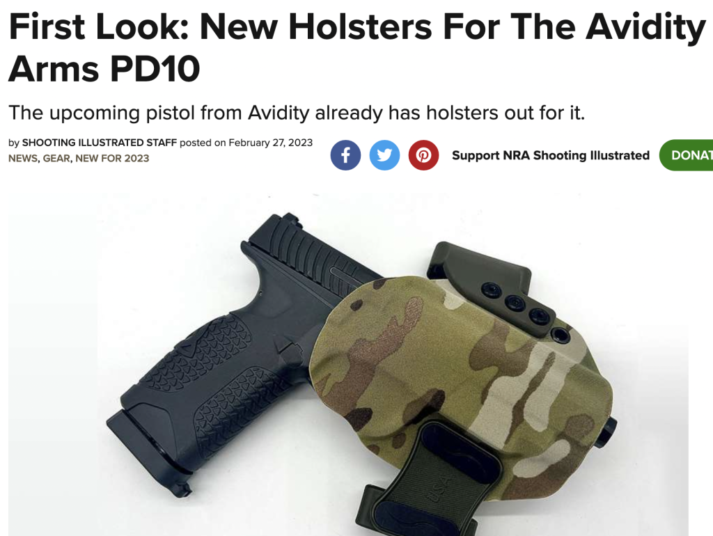 PD10 Holsters in Shooting Illustrated - Avidity Arms