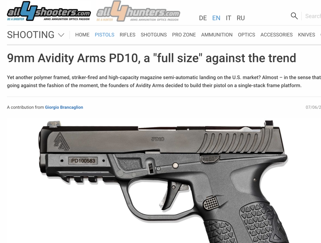 All4Shooters looks at the PD10 Pistol - Avidity Arms