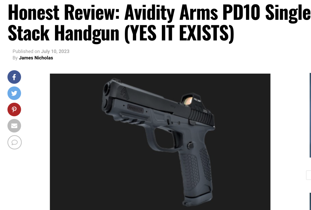 Honest Review: Avidity Arms PD10 Single Stack Handgun - Avidity Arms